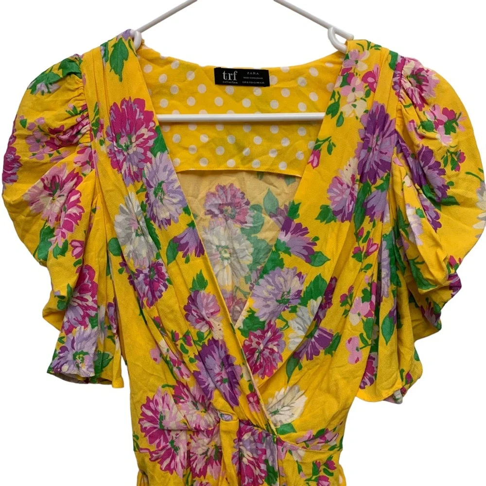 Zara | Tops | Zara Trf Yellow Floral Puff Sleeve Tie Top | Poshmark